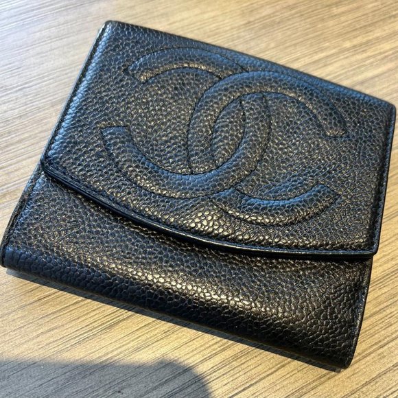 CHANEL | Bags | Copy Chanel Cc Bifold Wallet Black Caviar Skin Leather ...